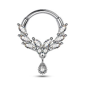 CM Crareesi Mania Teardrop Septum Ring 316L Surgical Steel Daith Piercing Jewelry 16G Septum Jewelry 10mm Dangle Nose Rings Jewelry for Women Butterfly Helix Piercing Jewelry