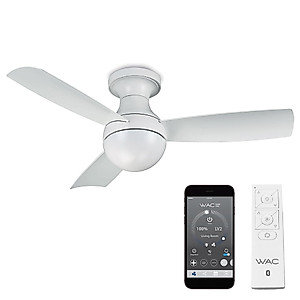 WAC Smart Fans Orb Indoor and Outdoor 3-Blade Flush Mount Smart Home Ceiling Fan 44in Matte White with Remote Control works with Alexa and iOS or Android App