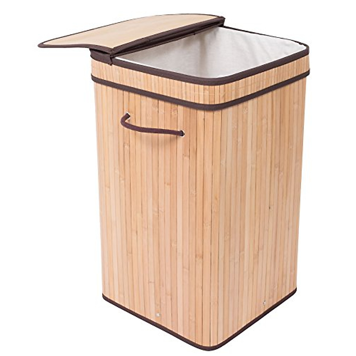 BirdRock Home Square Laundry Hamper with Lid and Cloth Liner - Bamboo - Natural - Easily Transport Laundry - Collapsible Hamper - String Handles