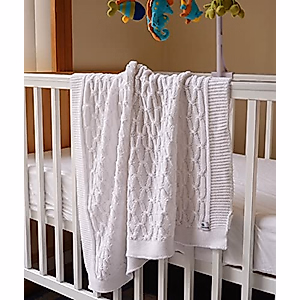 Soft Knit Baby Blanket 100% Organic Cotton GOTS Certified, Swaddle, Receiving and Stroller Blankets, White Neutral for Boy, Girl, Newborn, Infant and Toddler 40 x 30 inches