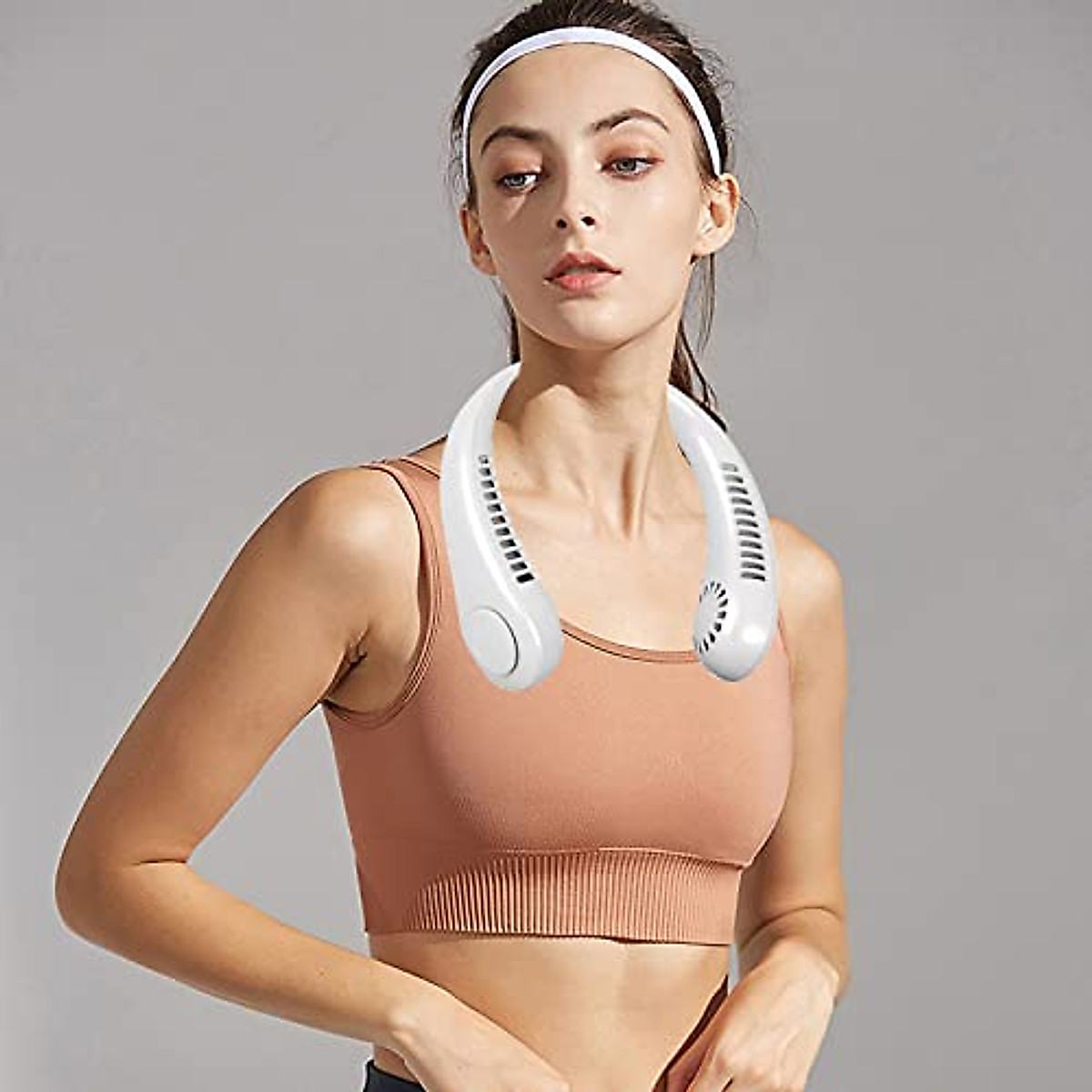 Neck Fans Portable Rechargeable, Bladeless Portable Fans Hands Free Neck Fans Headphone Design 360° Cool-ing Fan 3 Speeds Hanging Neck-Fan for Outdoor Sports Travel, White, One Size