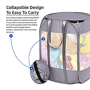 1.5 Loads, Pop-up Laundry Hamper with Extended, Thickened and Reinforced Handles, Tear Proof, Laundry Basket with Zipper Lid, Use YKK Zipper, Honey Comb Mesh, Breathable, 14.9"*14.9"*21.6" (white)
