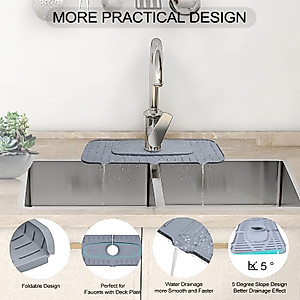 Silicone Faucet Mat, Kingmall Kitchen Faucet Mat Silicone Faucet Drip Catcher for Kitchen Faucet Drip Catcher Silicone Sink Mats, Tailor-Made for Faucets with 1cm(0.4 Inch) Deck Plate【Light Grey】