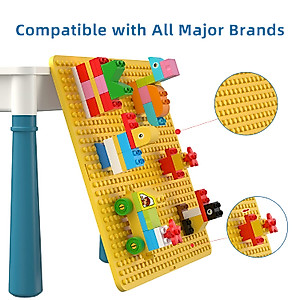 burgkidz Kids 5-in-1 Multi Activity Table Set - Building Block Table with Storage - Play Table Includes 1 Chair and 128 Pieces Compatible Large Bricks Building Blocks for Ages 2 and Up (Macaron)