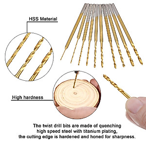 Uolor Mini Twist Drill Bit Set, 10Pcs Micro Engraving Drill Bits, 0.6mm-2.2mm, HSS 2.35mm Shank Titanium Coated Tiny Drill Bit Hole Drilling Tool for DIY Resin, Jewelry, Amber, Circuit Board, Walnut