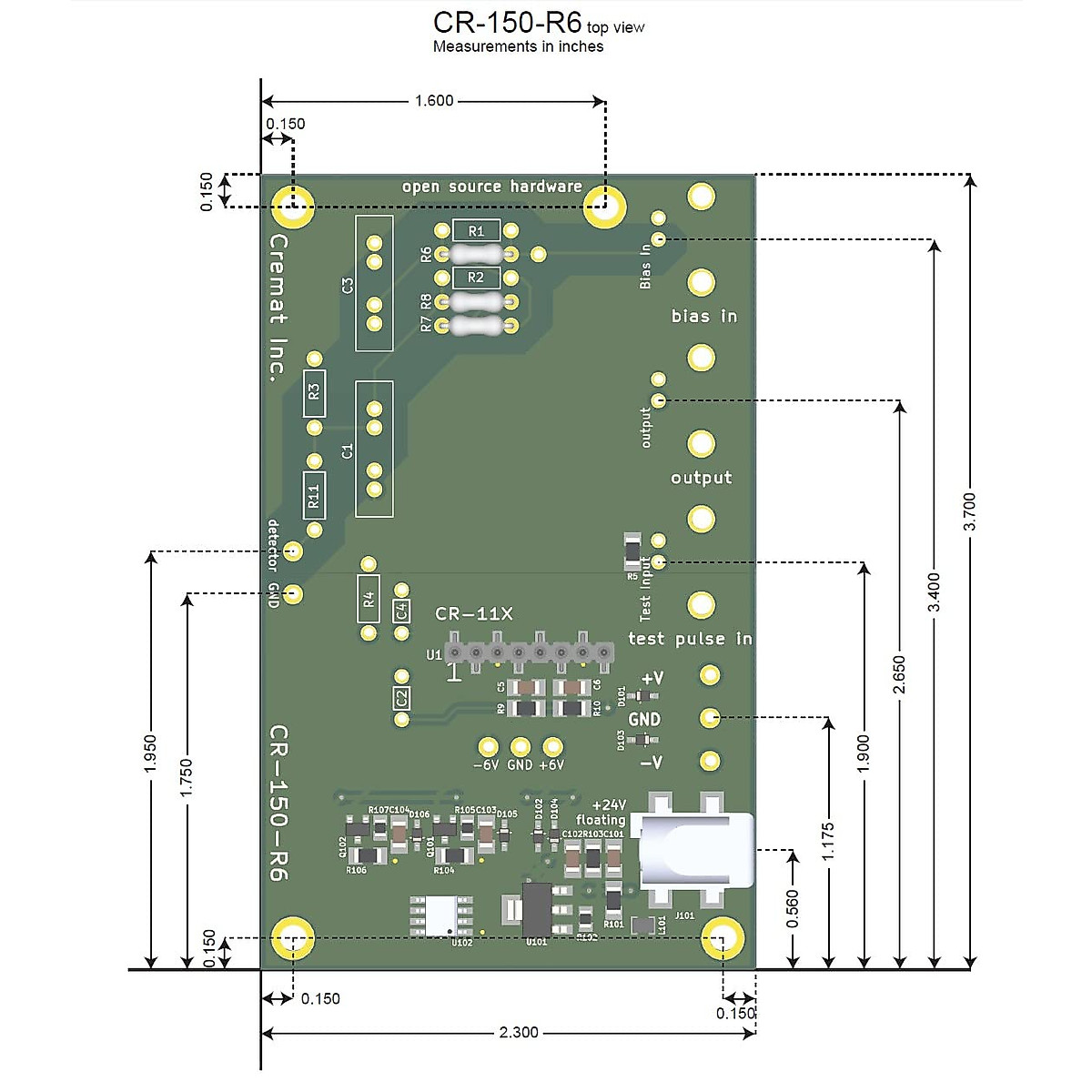 CR-150-R6 Evaluation Board for CR-11X Charge Sensitive preamplifier modules