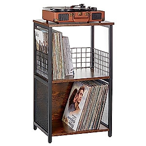 Honkazita Record Player Stand, Vinyl Record Storage Table with 2-Tier Record Player Cabinet for Albums, Vinyl Storage End Table Turntable Stand Record Display Table for Bedroom Living Room, Brown