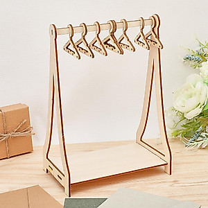 SUPERFINDINGS 32 Holes Wood Miniature Hangers and Clothes Rack Earring Hanger Rack with 8 Mini Hangers Tabletop Jewelry Display Stand for Jewelry Display Supplies, 15.5x10x21.6cm