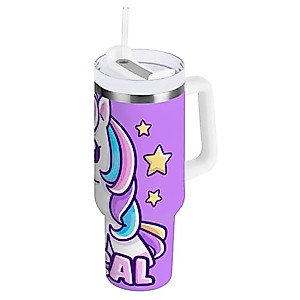 ODAWA 40oz Spill Proof Tumbler with Straw, Cute Unicorn Purple Insulated Stainless Steel Tumbler with Lid and Straw Insulated Travel Tumbler