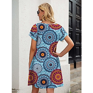 WEACZZY Women's Summer Short Sleeve Casual Dresses Swing Cover Up Loose Sundress with Pockets (Floral Mix Blue,Medium)