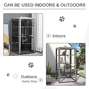 PawHut 79" H Cat House Kitten Enclosure Mesh Playpen Steel Frame with 3 Platforms, 2 Doors and 4 Sandbags for Stability, Indoor/Outdoor