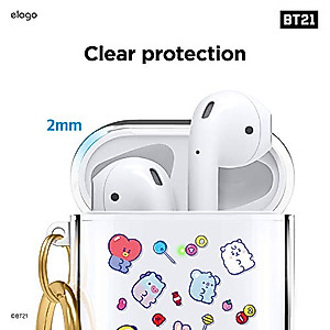 elago BT21 Case Compatible with Apple AirPods Case 1 & 2, Clear Case with Keychain, Reduced Yellowing and Smudging, Supports Wireless Charging [Official Merchandise] [7FLAVORS]