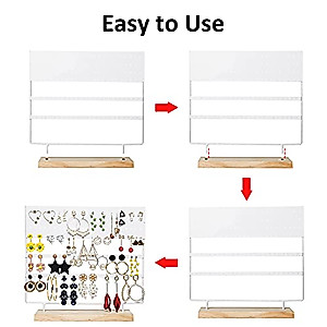 Brightdeco Earring Holder Organizer Earring Display Stand with Wooden Base White