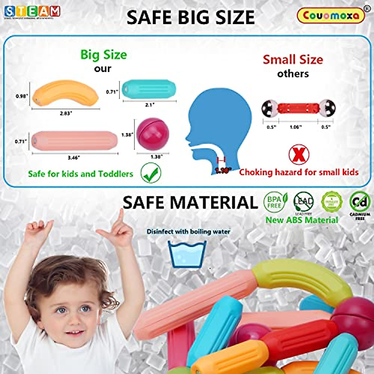 COUOMOXA 74 PCS Magnetic Blocks Sticks Construction Building, Learning Education Stem Preschool Toddler Kids Toys for 3+ Year Old, Montessori Toys for Toddlers Gifts