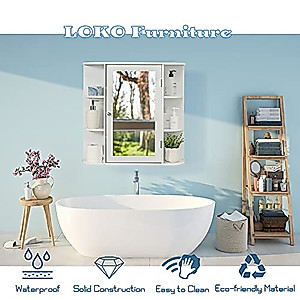 GLACER Bathroom Mirror Cabinet, Modern Wall Cabinet with Mirror, Medicine Cabinet with Mirror, Ideal for Bathroom, Dressing Room or Living Room, 26 x 6.5 x 25 inches (White)