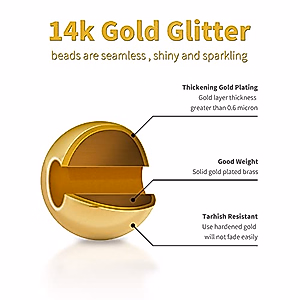 JinCraft 40pcs 8mm 14K Gold Plated Beads, Long-Lasting Round Smooth Spacer Beads, Seamless Spacer Ball Beads Gold Beads for Necklace, Bracelet, Earring,Jewelry Making,Tarnish Resistant.