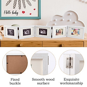 5 Folding Sonogram Picture Frame for Expecting Parents- 4.7" × 6.8" Baby Ultrasound Picture Frame Natural Wood Sonogram Pregnancy Frame Baby First Photo Frame for Pregnant Mom Gifts, Nursery Decor