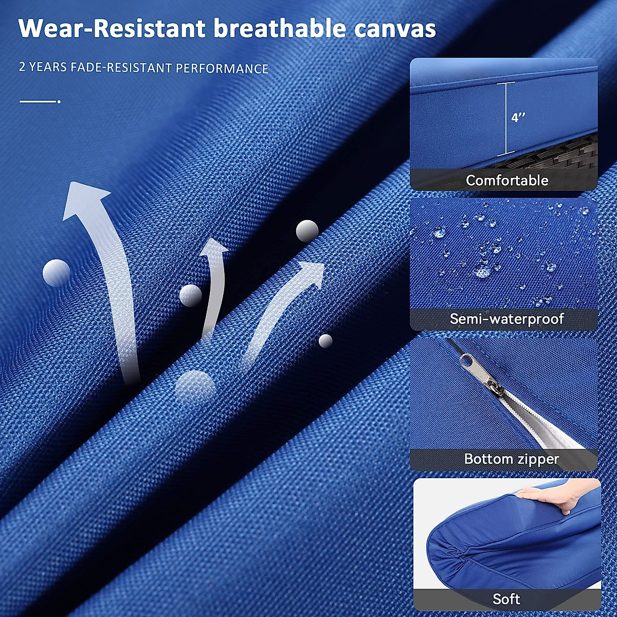 SUNVIVI OUTDOOR Patio Loveseat, 2 Piece Wicker Outdoor Sectional Couch with Removable Navy Blue Cushions, Extra Sofa Furniture