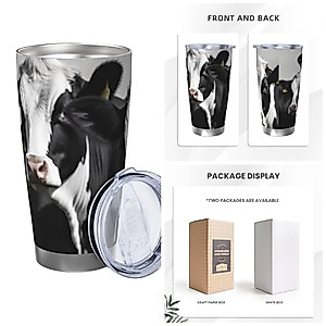 Black White Cows Tumbler with Lid and Straw 20oz Stainless Steel Car Cup for Hot and Cold Drinks, Double Wall Insulated Travel Coffee Mug Reusable Drink Thermos Cup Birthday Gifts