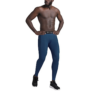 BUYJYA 3 Pack Men's Compression Pants Running Tights Workout Leggings Athletic Cool Dry Yoga Gym Clothes (Blue-Army Green-Black, L)