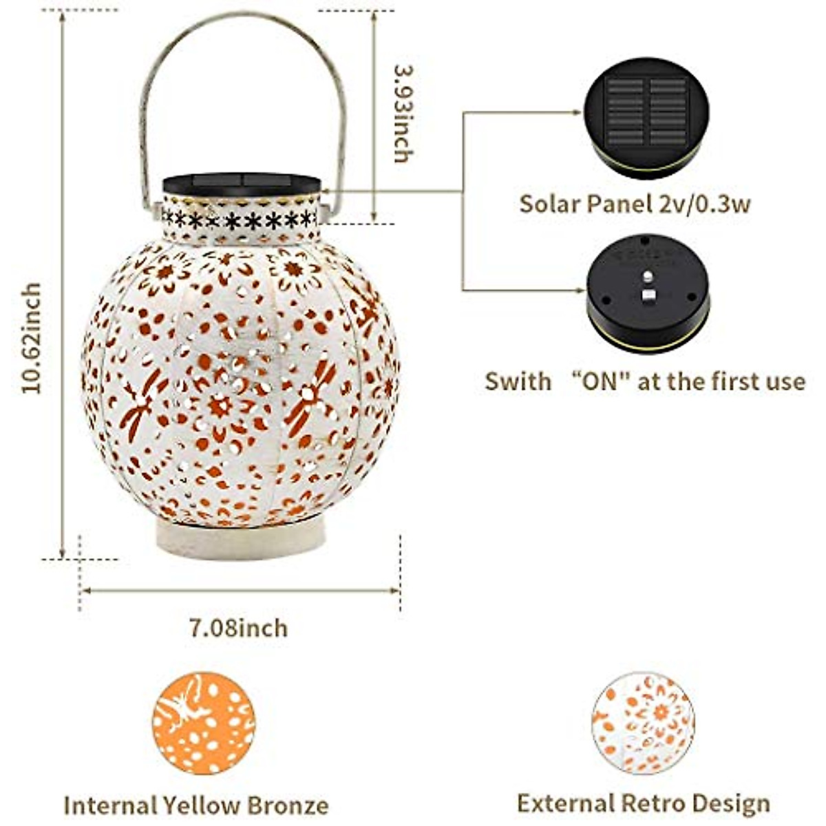 Solar Lantern Outdoor Hanging Lights Waterproof Metal LED Decorative Lights with Shadow Casting for Patio Garden Yard Tabletop