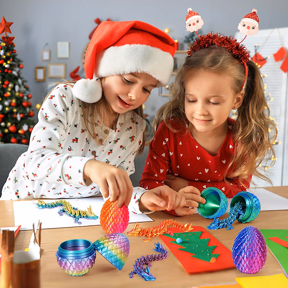 4PCS 3D Printed Easter Dragon Egg - Perfect Basket Essentials Stuffers, Prefilled Easter Eggs Filled with Toys, Articulated Crystal Dragon Fidget Toy Surprise 3D Printed Animals for Kid (4-Piece-C)