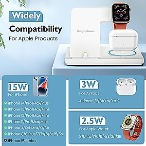 3 in 1 Charging Station for Apple Devices,Fast Charger Stand Dock for iWatch & Airpods iPhone 14/13/12/11/10/ Pro/X/Max/XS/XR/8/7/Plus/6s/6 with Adapter(White)