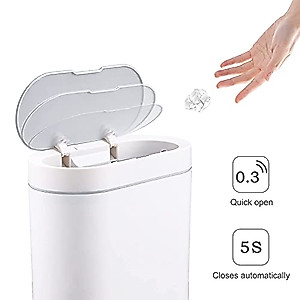 ELPHECO Bathroom Trash Can, 2.5 Gallon Waterproof Motion Sensor Small Bathroom Trash Can with Lid, Slim Plastic Narrow Bedroom Trash Can Office Trash Can, White