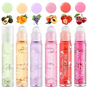 Gireatick 6PCS Fruity Flavors Rolling Ball Lip Oil Set, Long Lasting Moisturizing Lip Balm, Roll-On Lip Gloss Set, Glossy Lip Make-up for All Age, Transparent Lip Gloss for Dry and Chapped Lips