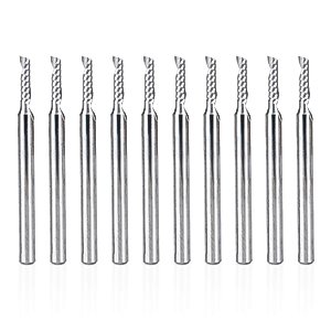 HQMaster CNC Router Bits, 10 Pack 1/8” Shank Spiral Upcut Router Bit 1 Flute End Mill Set Milling Cutter 2mm Cutting Single Flute Tungsten Steel Engraving Tool 8mm CEL, 38.5mm OAL for MDF Acrylic PVC