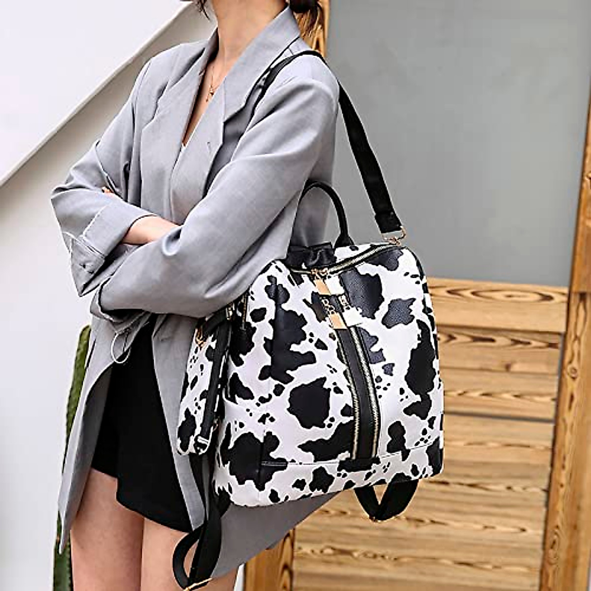 Backpack Purse for Women Fashion Leather Handbags Convertible Shoulder Bag Travel Bags Multipurpose Wallet 2 Piece Set