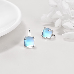 VONALA Moonstone Earrings 925 Sterling Silver Square Hoop Earrings Leverback Earrings for Women Birthday