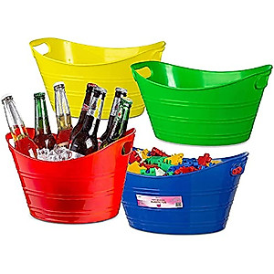 Zilpoo 4 Pack - Oval Storage Tub with Handles, Colorful Halloween Candy Bowl Holder, Classroom Organization Bins, Plastic Ice Bucket, Tubs, Baskets, 4.5L