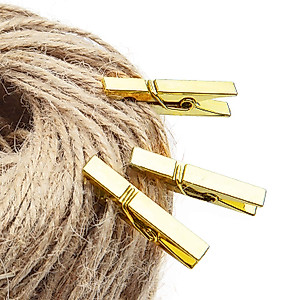 Jdesun 50 Pieces Photo Clips,Mini Plastic Picture Paper Clip Clothespins Peg for Office,Home,Arts(Gold)