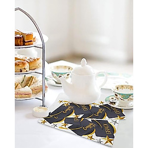 Hokiten Graduation Waffle Kitchen Towels Dishcloths, Yellow White Star Absorbent Dish Towels | Hand Towels for Bathroom/Bar, 12 x 12 Inch, 2 Pcs