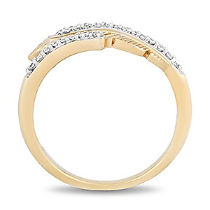 Jewelili Enchanted Disney Fine Jewelry 10K Yellow gold 1/10 Cttw Diamond Pocahontas Feather Ring Size 6