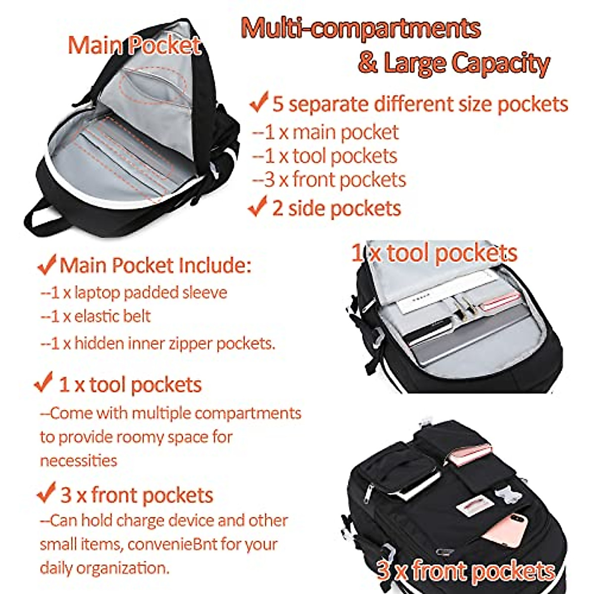 Oslimea Laptop Backpacks for Teen Girls, Aesthetic Backpack for College Middle School, School Bag Anti Theft Travel Daypack Large Bookbags for Women, Black