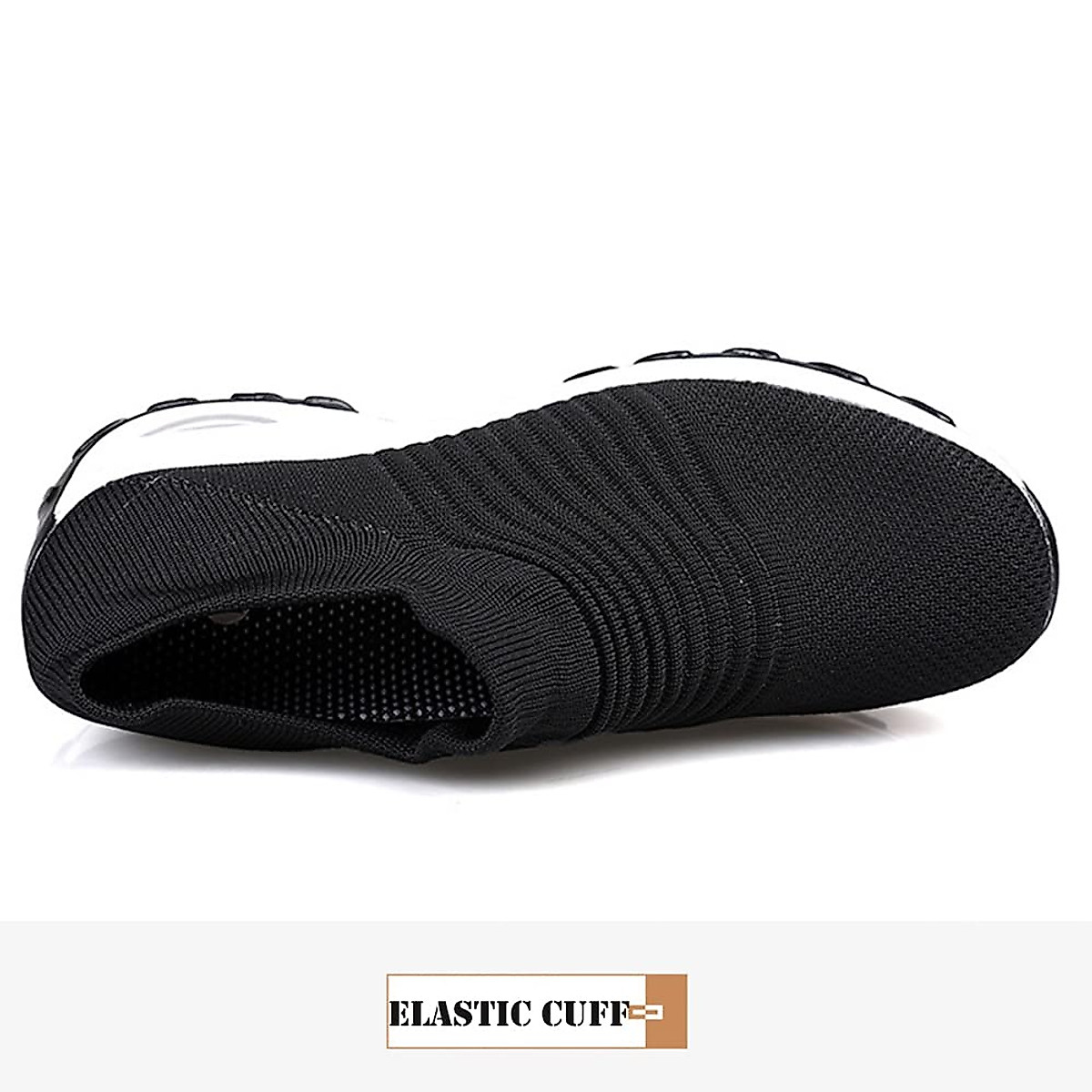 Stratuxx Kaze Womens Breathable Lightweight Knitted Mesh Walking Shoes Comfort Wedge Platform Fashion Sneakers Air Cushion Slip-on Sock Sneakers Black