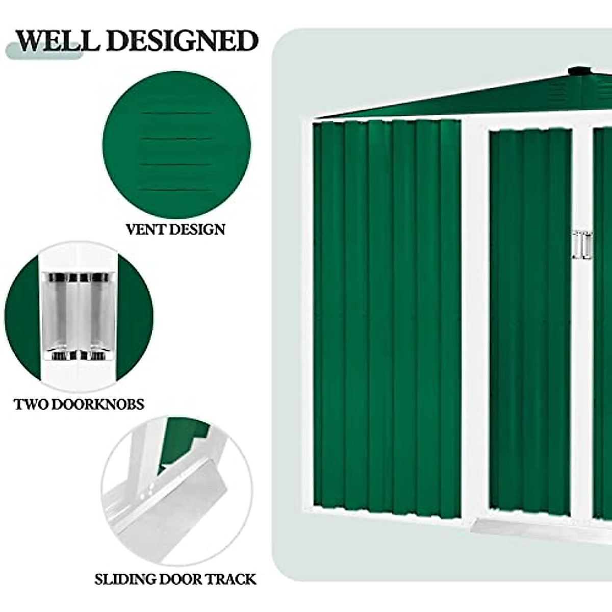 Skiway 6' x 8' Outdoor Garden Storage Shed with Sliding Door, Perfect to Store Patio Furniture, Garden Tools, Bike Accessories, Beach Chairs, Weather Resistance, Green
