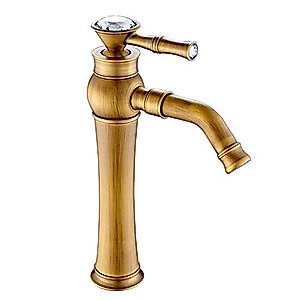 OQPJMYZ Antique Brass Brushed Retro Bath Faucet Bathroom High Basin Mixer with 360 ° Rotary Spout Vintage Retro Antique Nostalgic Country Style Mixer Tap,Kitchen Sink Taps Needed (Bronze)