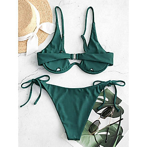 ZAFUL Women's Leopard Print Underwire High Cut Triangle Bikini Set Swimsuit (2-Peacock Blue, S)