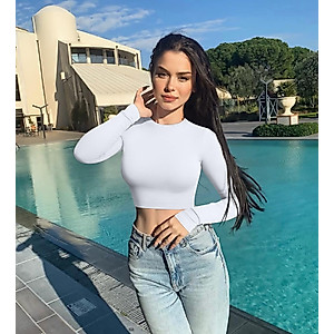 OQQ Women 3 Piece Crop Tops Long Sleeve Crew Neck Stretch Fitted Underscrubs Shirts Crop Tops Black White Candypink