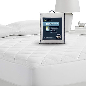 SERTA Extra Comfort Fiber Fill Cooling Fitted Mattress Pad Cover, Twin, White