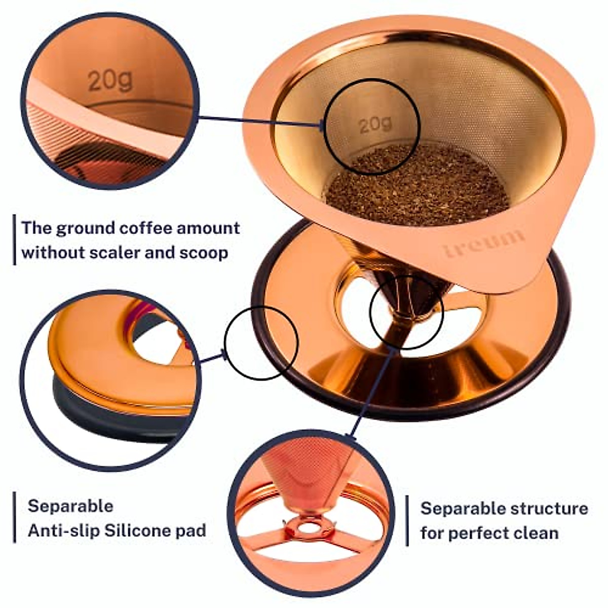 ireum Gourmet Pour Over Coffee Maker – Twill-Mesh, Paperless, Pour Over Drip Coffee Filter & Nonslip Silicone Base (1~2 Cup, 8oz.)