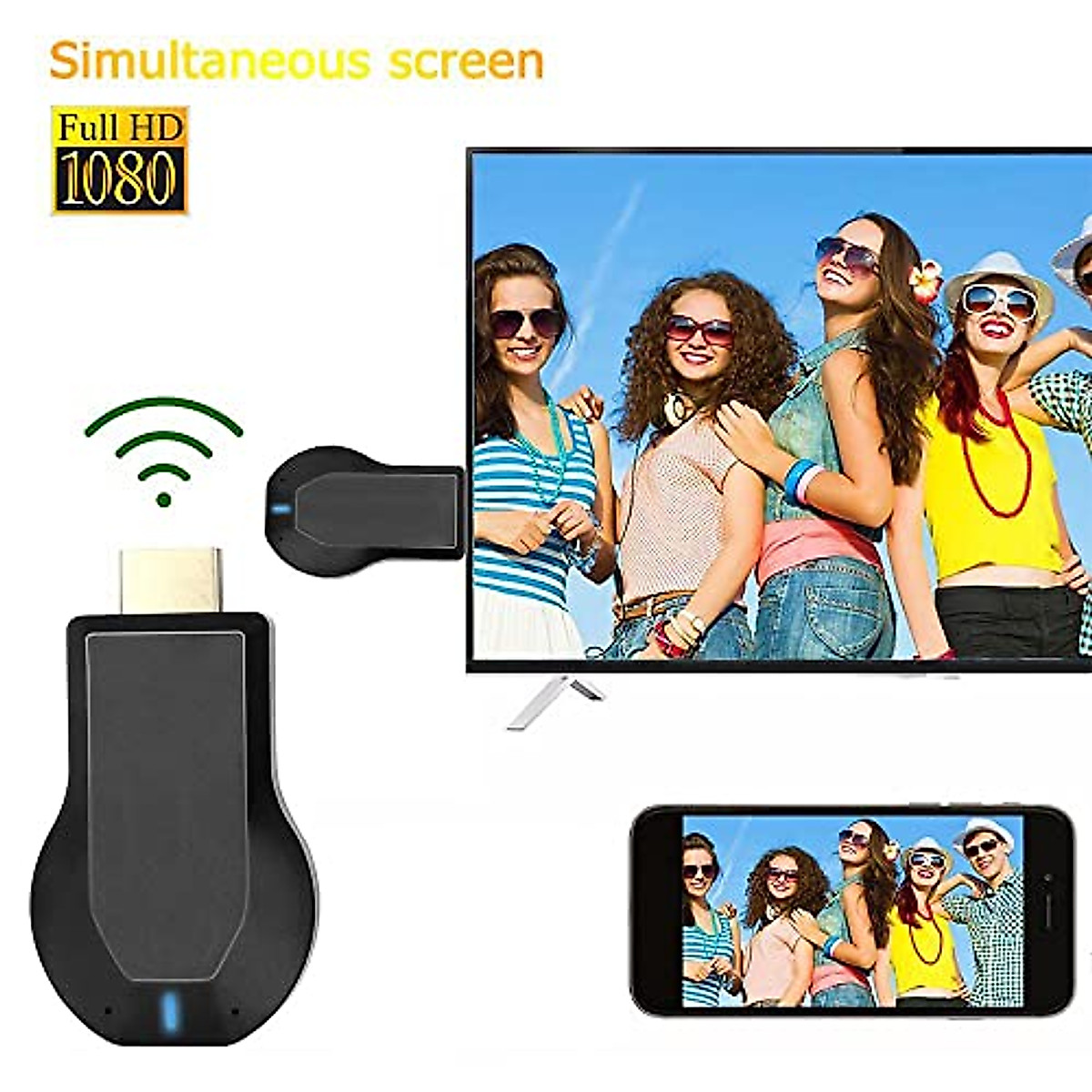 Wireless WiFi Display Dongle, 1080P HDMI Adapter for Mobile Screen Mirroring Device to TV Projector Receiver, Business Education Office Supplies, Support Android iOS Windows