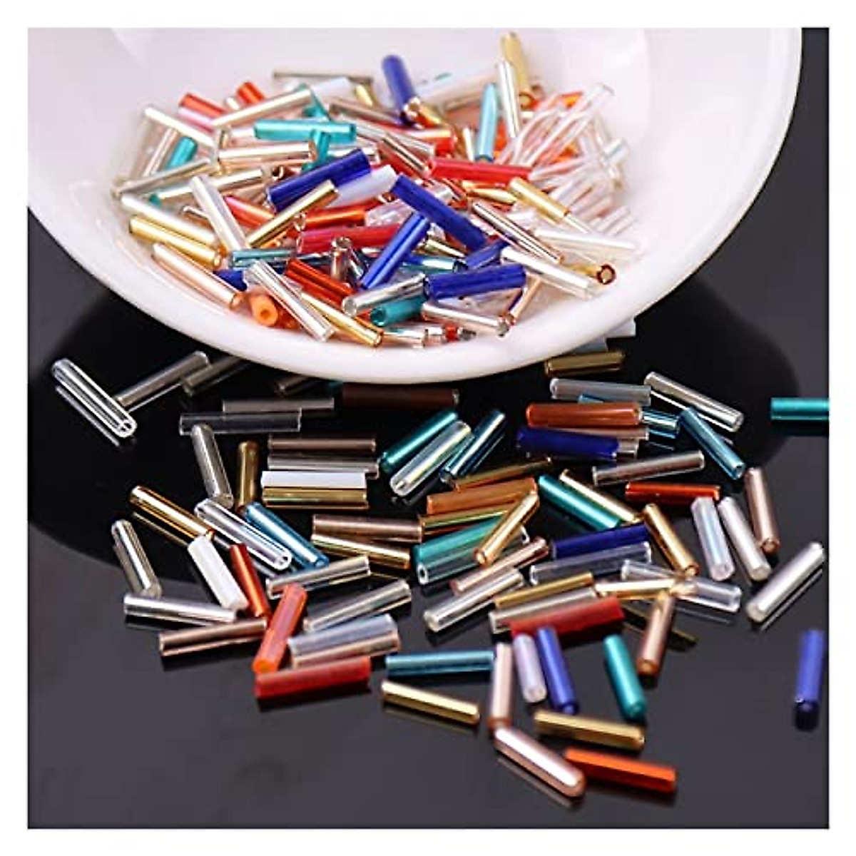 NHBT YU 2x9mm 240pcs Czech Glass Tube Bugle Glass Seed Gasket Beads Crystal Long Tube Beads Made by Austria DIY Jewelry Making Accessory T725 (Color : Transparent, Size : 2x9mm 240pcs)