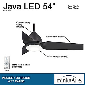 MINKA-AIRE F753L-CL Java 54 Inch Outdoor Ceiling Fan with Integrated LED Light in Coal Finish