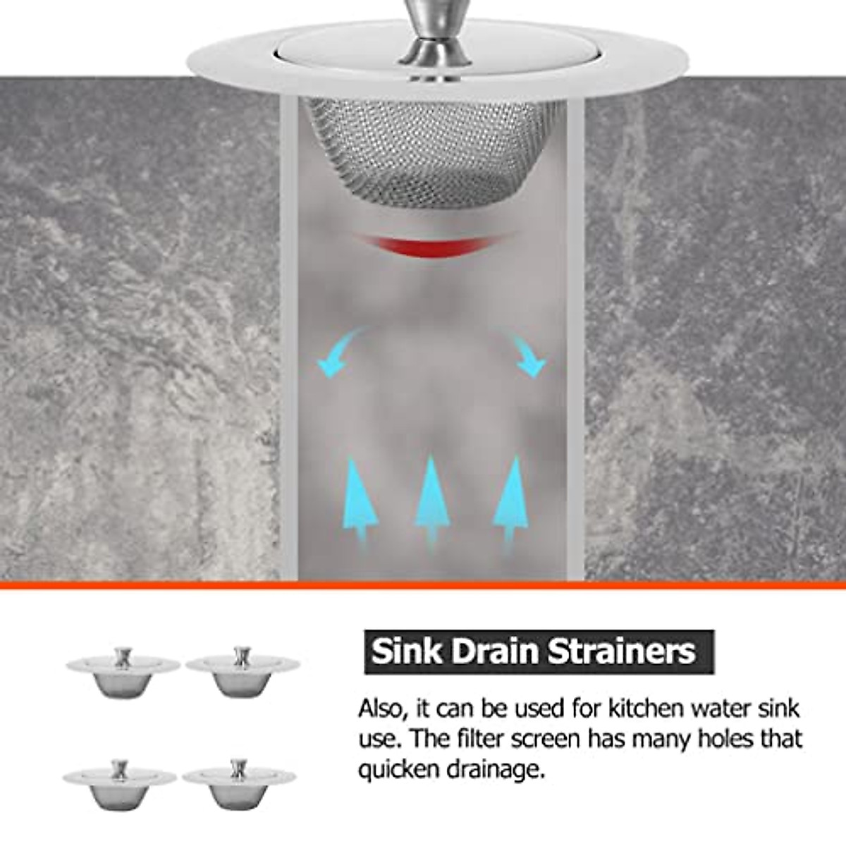 Zerodeko 4pcs Kitchen Sink Drain Strainer Stainless Steel Drain Filter Strainer with Lid Anti Clogging Mesh Drain Strainer Drain Cover for Most Bathrooms