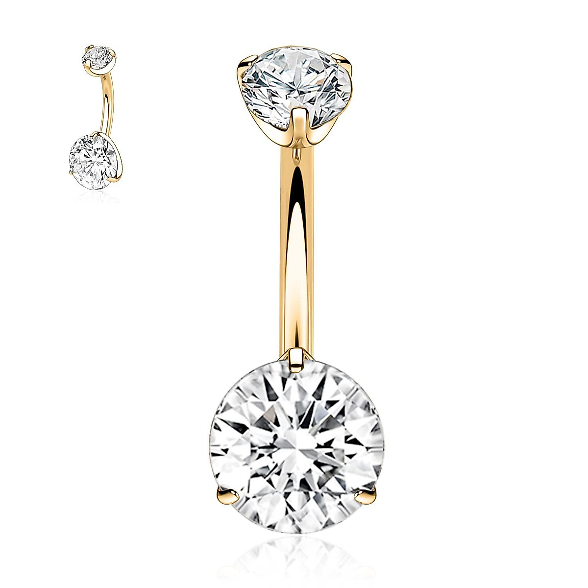 14G G23 Solid Titanium Belly Button Ring Titanium Navel Ring Gold Belly Piercing Jewelly with Cubic Zirconia 10mm Belly Bar Internally Threaded Navel Barblell Belly Barbell Belly Piercing Jewelry