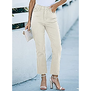 Sidefeel Womens High Waist Mom Jeans Crop Stretch Loose Fit Denim Pants US10 White